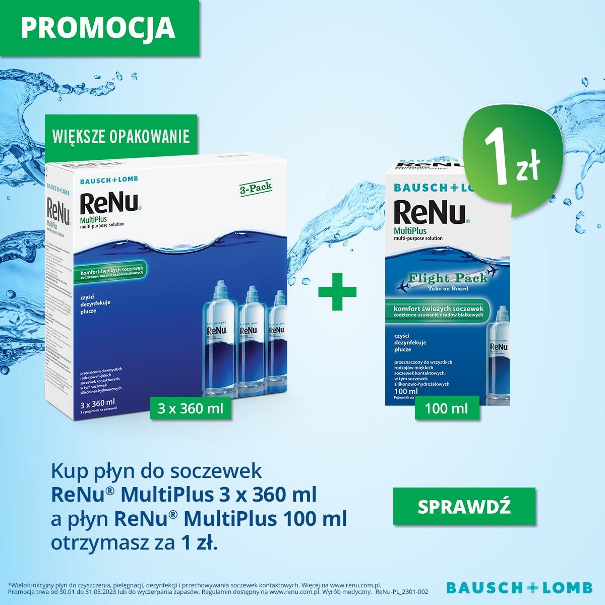 Płyn RENU Multiplus 3x360 ml + 100 ml GRATIS